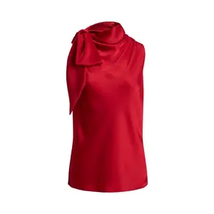 Ralph Lauren Tie-neck Charmeuse Sleeveless Blouse