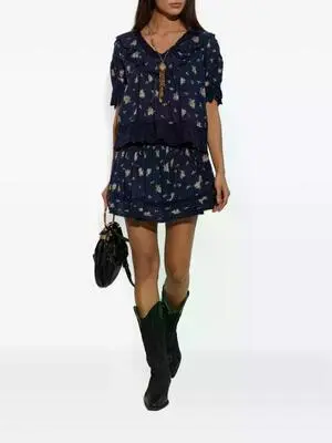 LoveShackFancy Romilly Floral-print Ruffled Blouse Blue