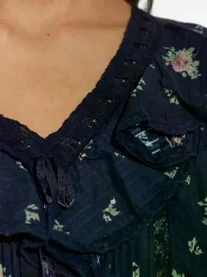 LoveShackFancy Romilly Floral-print Ruffled Blouse - Blue