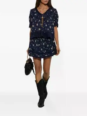 LoveShackFancy Romilly Floral-print Ruffled Blouse Blue