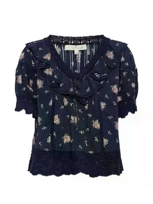 LoveShackFancy Romilly Floral-print Ruffled Blouse - Ink Wash