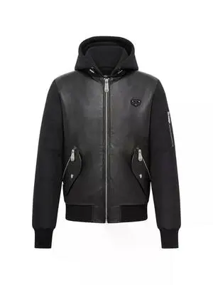 Philipp Plein Eco-leather Nylon Bomber Jacket - Black