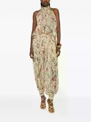 INTO THE EAST Floral-print Tapered Trousers - Neutrals
