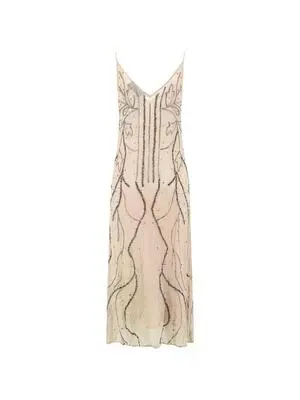 MES DEMOISELLES Breny Bead-embellished V-neck Midi Dress - Neutrals