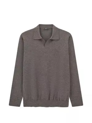 Boggi Milano Knitted Polo Shirt In Merino Wool Cashwool® Moulin - Brown