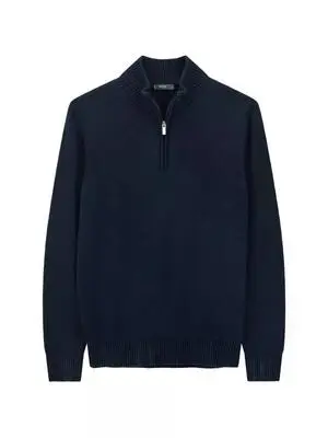 Boggi Milano Roll Neck Jumper Quarter-zip Superfine Merino Wool - Blue
