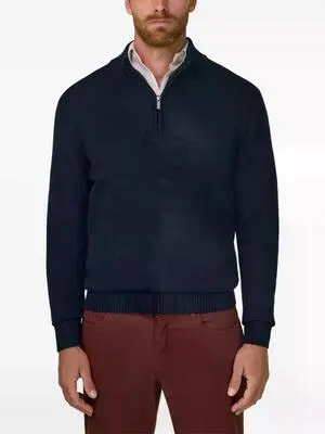 Boggi Milano Roll Neck Jumper Quarter-zip Superfine Merino Wool - Blue