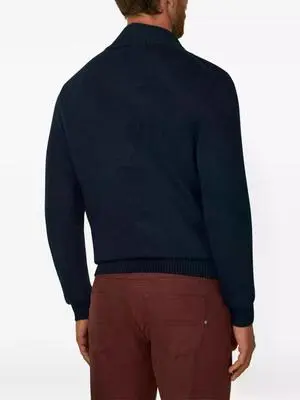 Boggi Milano Roll Neck Jumper Quarter-zip Superfine Merino Wool - Blue