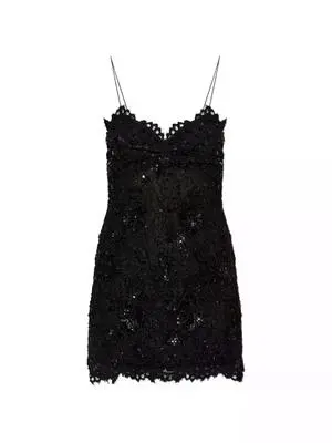 LoveShackFancy Jetta Sequin-embellished Lace-trim Mini Dress - Black
