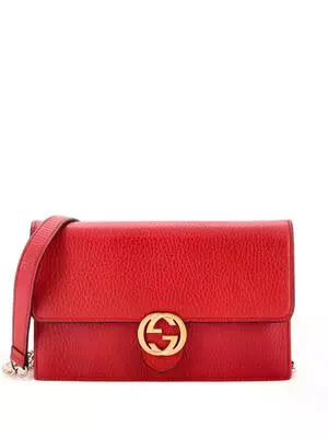 Gucci Interlocking Wallet On Chain Leather Crossbody Bag - Red