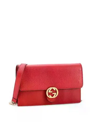Gucci Interlocking Wallet On Chain Leather Crossbody Bag - Red