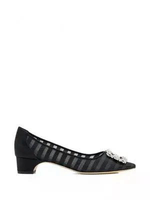Manolo Blahnik Hangisibar Crystal-buckle Striped Pumps - Black