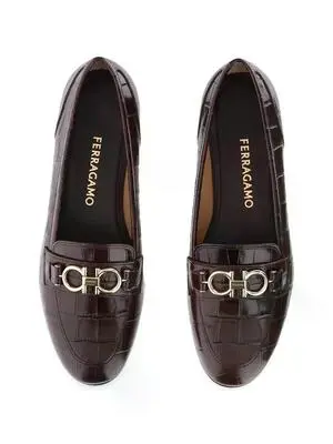 FERRAGAMO Gancini Croc-effect Leather Loafers