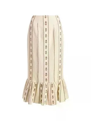 MARKARIAN Suri Floral-stripe Fitted Midi Skirt - Neutrals