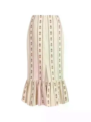MARKARIAN Suri Floral-stripe Fitted Midi Skirt