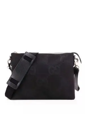 Gucci Zip Messenger Bag Jumbo Gg Canvas Crossbody Bag - Black