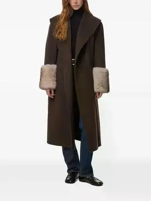 Apparis Jill Faux-fur Trim Belted Single-breasted Coat - Brown