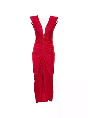 Versace Ruched Medusa-button Dress - Red