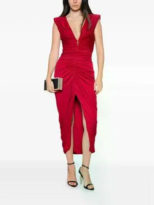 Versace Ruched Medusa-button Dress - Red