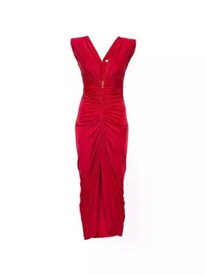 Versace Ruched Medusa-button Dress - Red