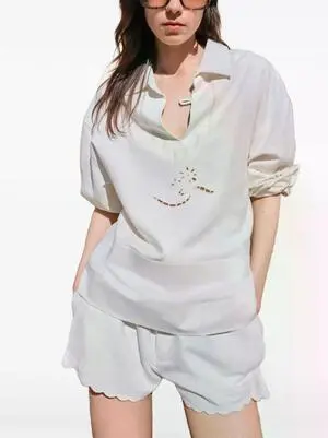 Victoria Beckham Embroidered Long-sleeve Top - White