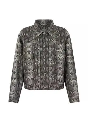 Roberto Cavalli Python-print Denim Jacket - Grey