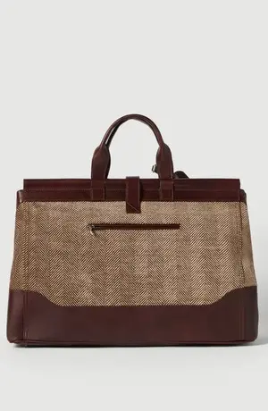 Brunello Cucinelli Burnished Calfskin And Chevron-effect Techno Fabric Doctor Bag