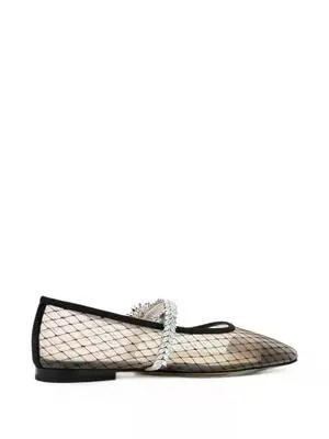 Mach & Mach Lotus Flower Crystal-embellished Mesh Ballet Flats