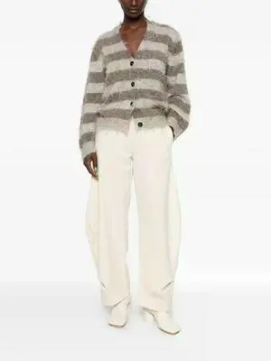 SOLOTRE Striped Brushed Cardigan - Neutrals