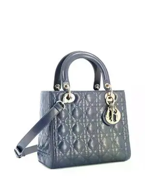Dior Lady Nm Bag Cannage Quilt Patent Medium Satchel - Blue