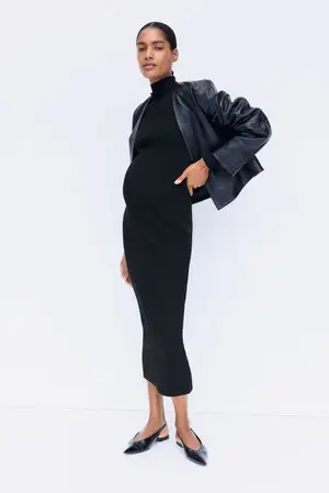 H&M Mama Rib-knit Mock Turtleneck Dress Black