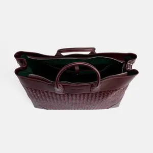 MARC NOLAN Woven Calfskin Leather Weekender - Oxblood