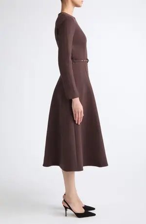 EMILIA WICKSTEAD Olivienne Long Sleeve Stretch Bird's Eye Midi Dress - Chocolate