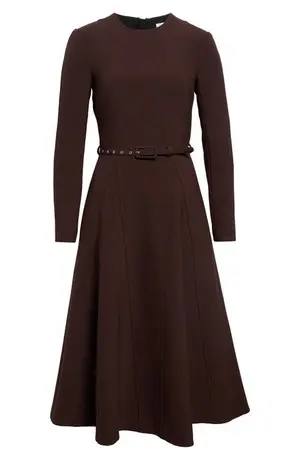 EMILIA WICKSTEAD Olivienne Long Sleeve Stretch Bird's Eye Midi Dress - Chocolate