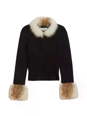 Apparis Rosa Faux-fur Trim Cardigan - Black