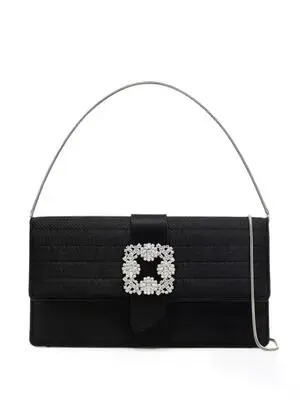 Manolo Blahnik Capri Crystal-buckle Clutch Bag - Black