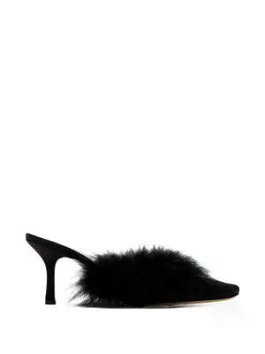 Mach & Mach Carolyn B Feather-trim Mules - Black