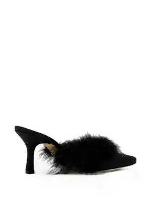 Mach & Mach Carolyn B Feather-trim Mules - Black