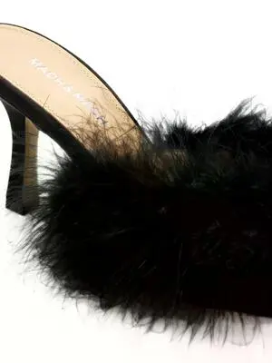 Mach & Mach Carolyn B Feather-trim Mules - Black