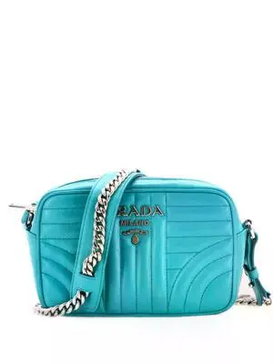 Prada Camera Bag Diagramme Quilted Leather Mini Crossbody Bag - Blue