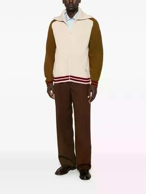 Drole De Monsieur Ribbed-knit Zip-up Cardigan - Neutrals