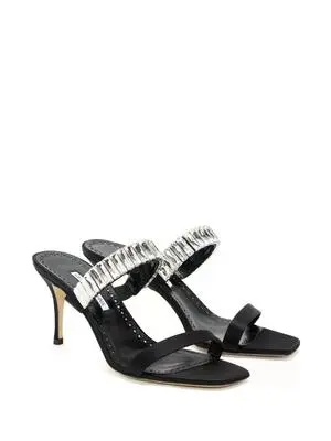 Manolo Blahnik Sakobay Crystal-embellished Satin Sandals Black