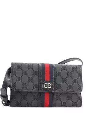 Balenciaga X Gucci The Hacker Wallet On Strap Bb Canvas Shoulder Bag - Black