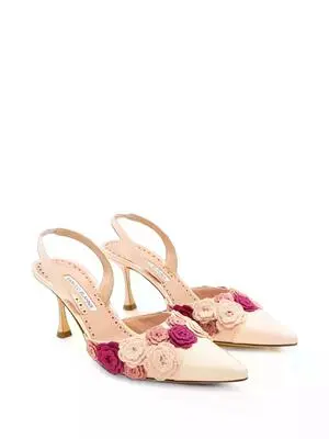 Manolo Blahnik Floral-appliqué Slingback Pumps - Neutrals