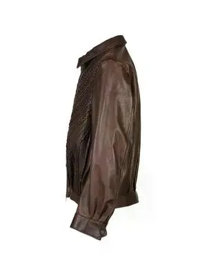 TAAKK Zip-up Embroidered Leather Jacket