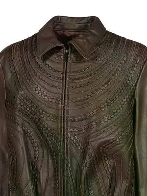 TAAKK Zip-up Embroidered Leather Jacket