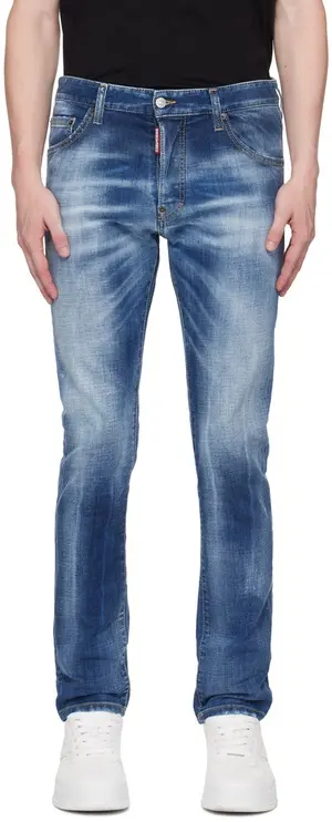 Dsquared2 Logo Patch Distressed Slim-fit Jeans - Blue
