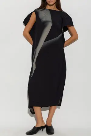 Issey Miyake Pleated Printed Midi Dress By