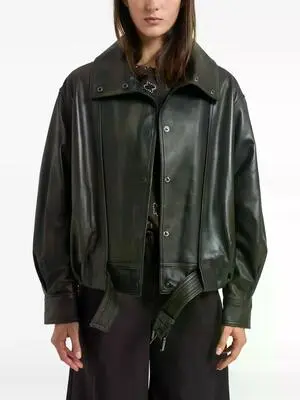 SWORD 6644 Belted Leather Jacket - Brown
