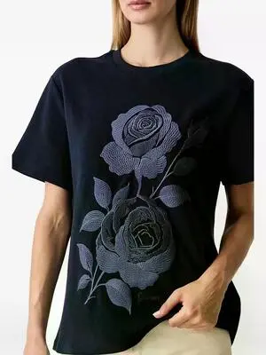 Guess Rose-embroidered T-shirt - Blue